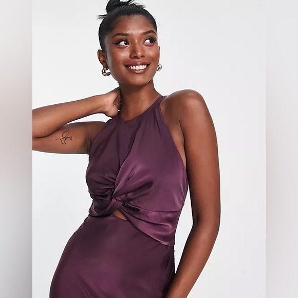 ASOS | Dresses | Nwt Asos Design Knot Front Satin Midi Dress With Tie ...